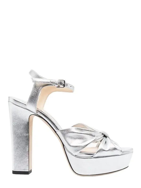 JIMMY CHOO Heloise 120 Metallic Nappa Leather Platform Sandals - Silver
