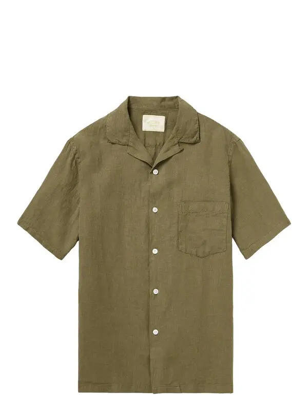 Portuguese Flannel Camp-collar Linen Shirt - Green