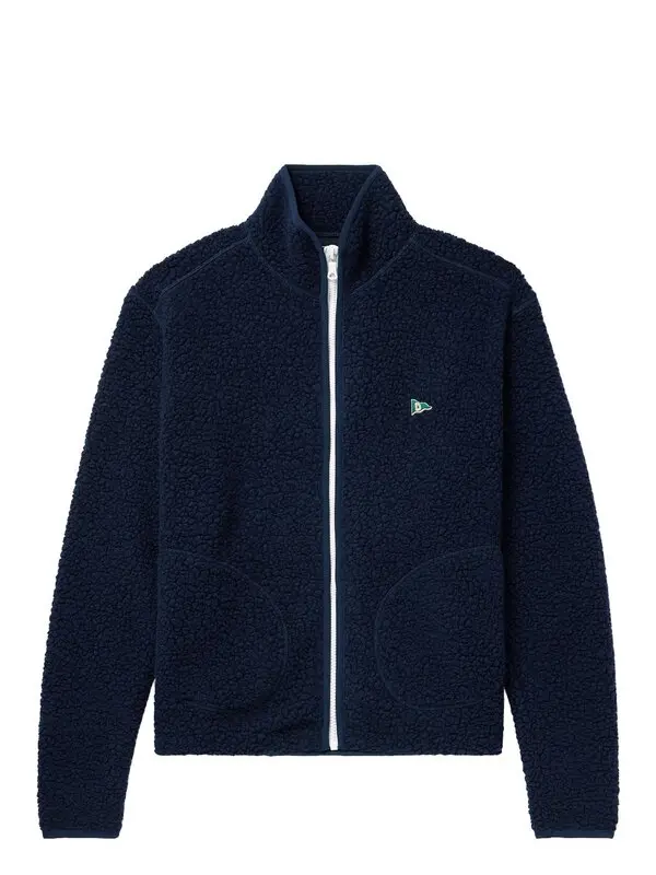 DRAKE'S Logo-embroidered Wool-blend Fleece Jacket - Blue