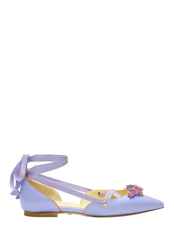 Sarah Flint Jessica Lace-up Flats - Periwinkle Calf & Orange Painted