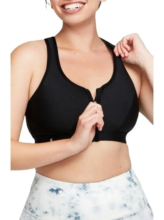 GLAMORISE Full Figure Zip-up Sports Bra - Black
