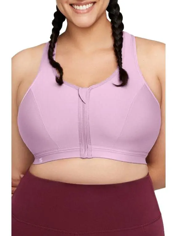 GLAMORISE Full Figure Zip-up Sports Bra - Lavender