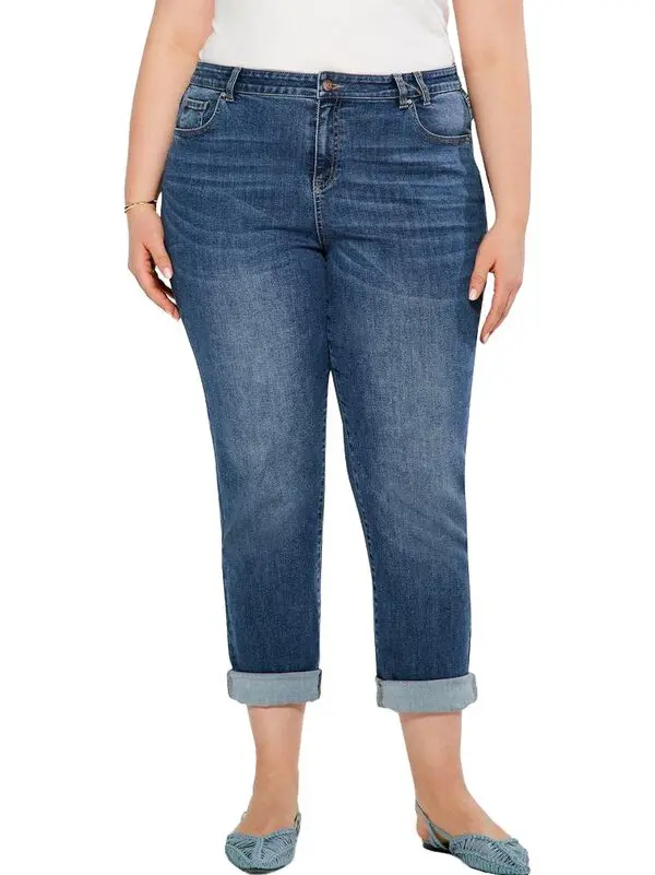 NIC+ZOE Cuffed Straight Leg Girlfriend Jeans - Atlantic