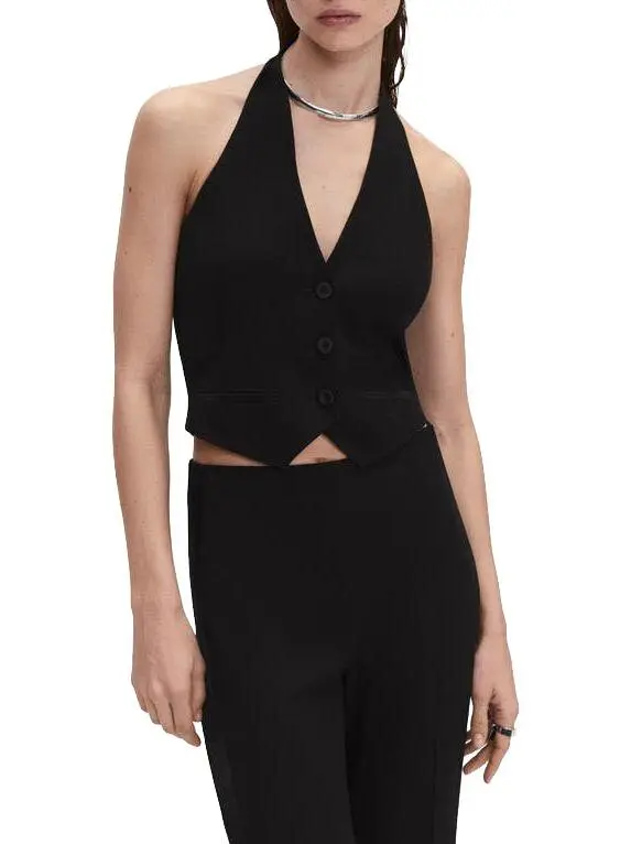 Mango Halter Neck Cropped Waistcoat - Black