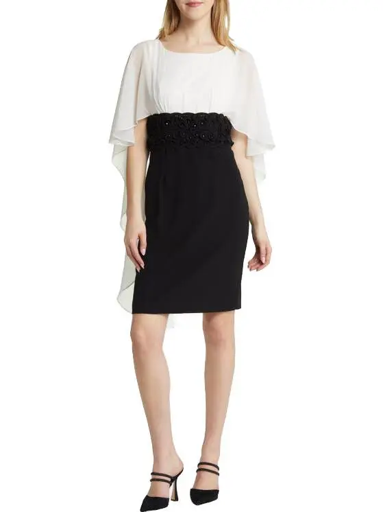 Shani Chiffon Cape Sheath Dress - Black
