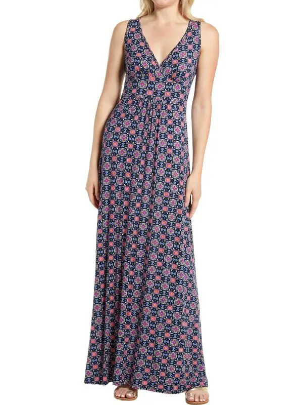 Loveappella Paisley Jersey Maxi Dress - Navy/magenta