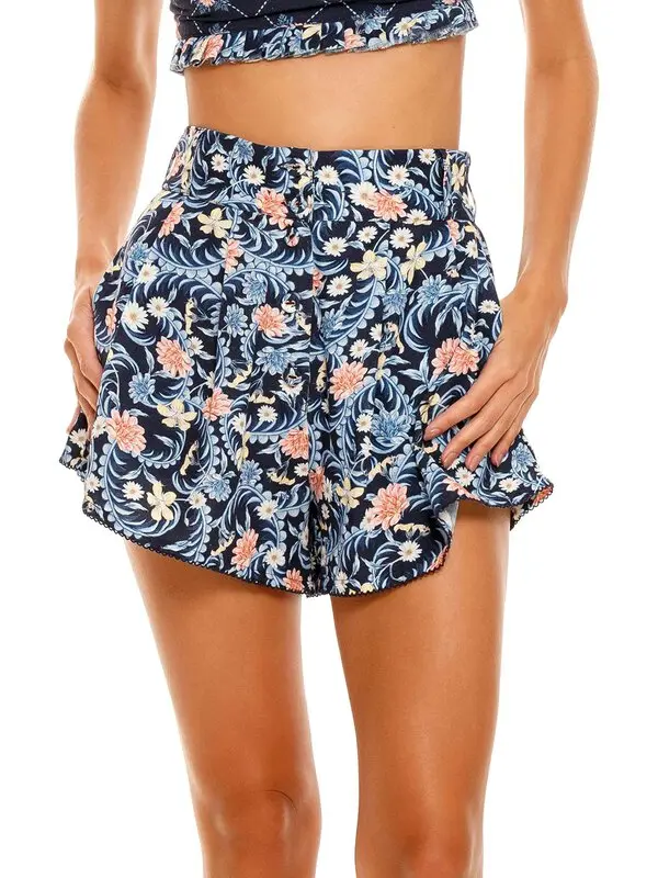 Agua Bendita Nalia Ross Floral Cover-up Shorts - Multi Blue