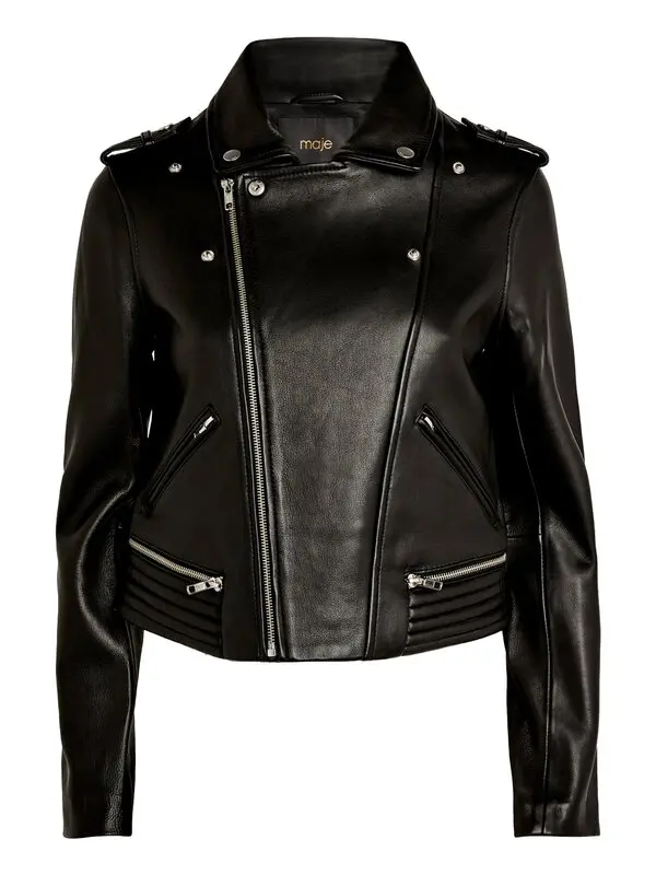 Maje Leather Biker Jacket - Black