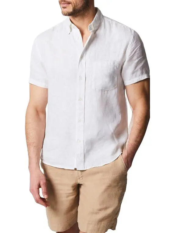Billy Reid Tuscumbia Standard Fit Short Sleeve Linen Button-down Shirt - White