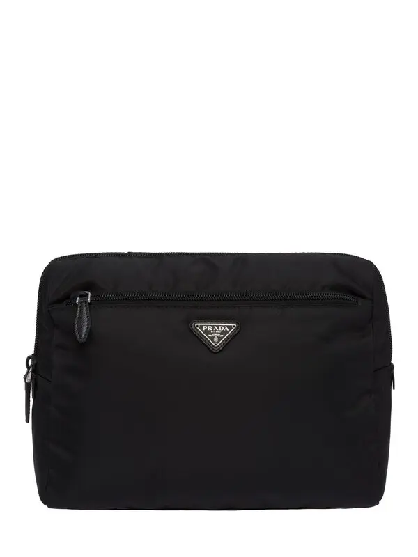 Prada Large Re-nylon Travel Pouch - Black/astral Blue