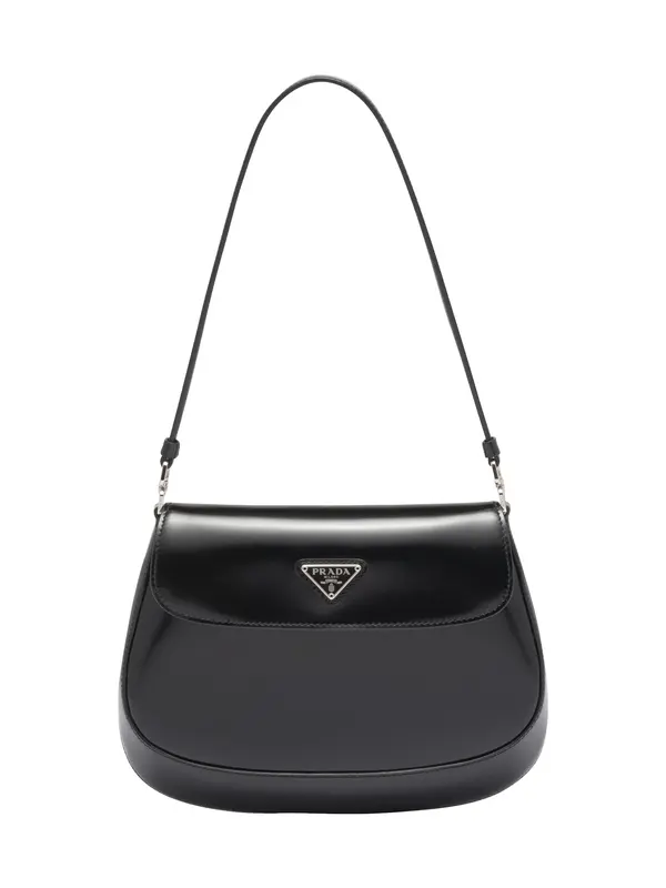 Prada Cleo Small Brushed Leather Shoulder Bag - Black