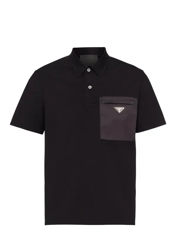 Prada Stretch Cotton Polo Shirt With Re-nylon Details - Black/black