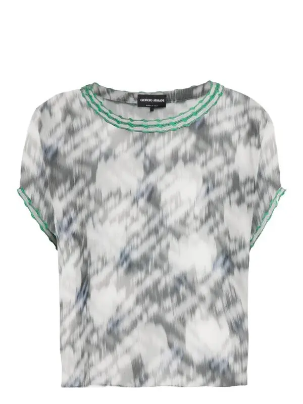 Giorgio Armani Printed Sheer Chiffon Top - Black