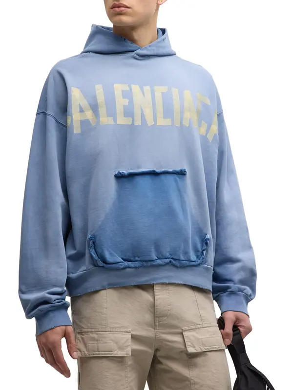 Balenciaga Tape Type Ripped Pocket Hoodie - 4530 Faded Blue