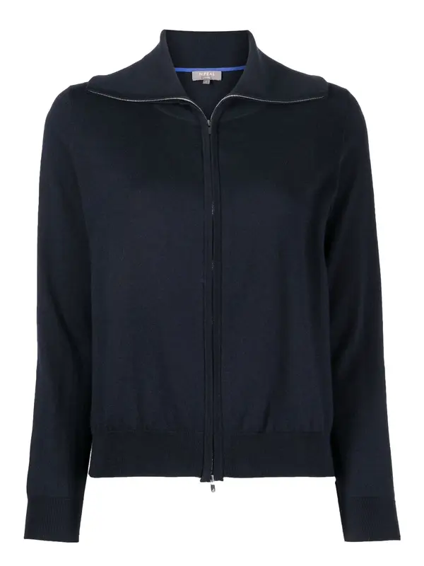 N.peal Spread-collar Zip Knit Cardigan - Blue