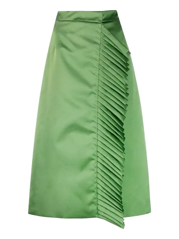 Etro Pleated Satin Midi Skirt - Green