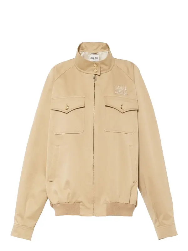 Miu Miu Logo-appliqué Cotton Jacket - Neutrals