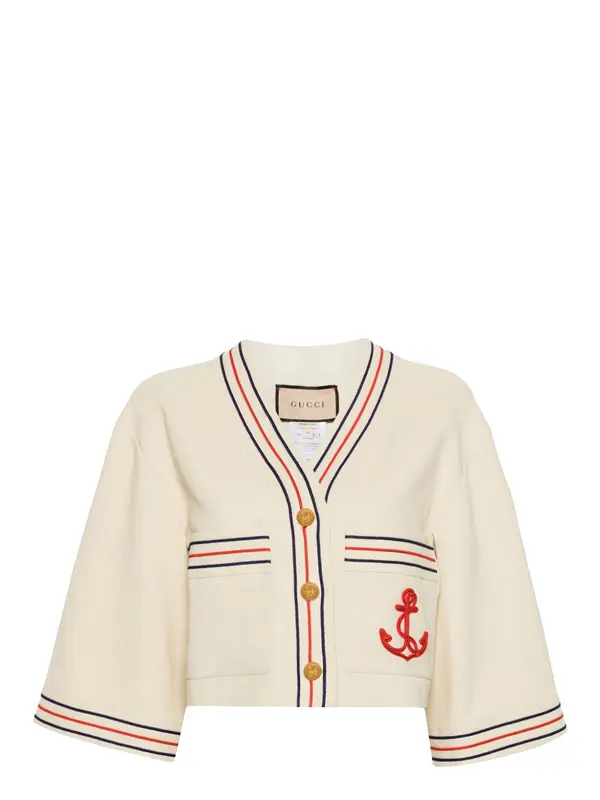 Gucci Anchor Appliqué Cropped Cardigan - Neutrals