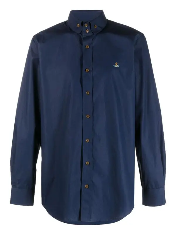 VIVIENNE WESTWOOD Embroidered-orb Poplin Shirt - Blue
