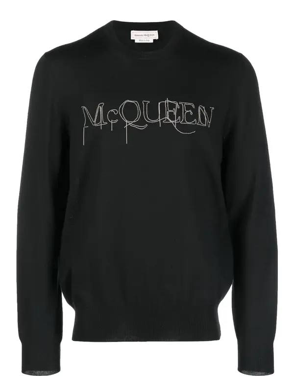 Alexander McQueen Embroidered-logo Cotton Jumper - Black