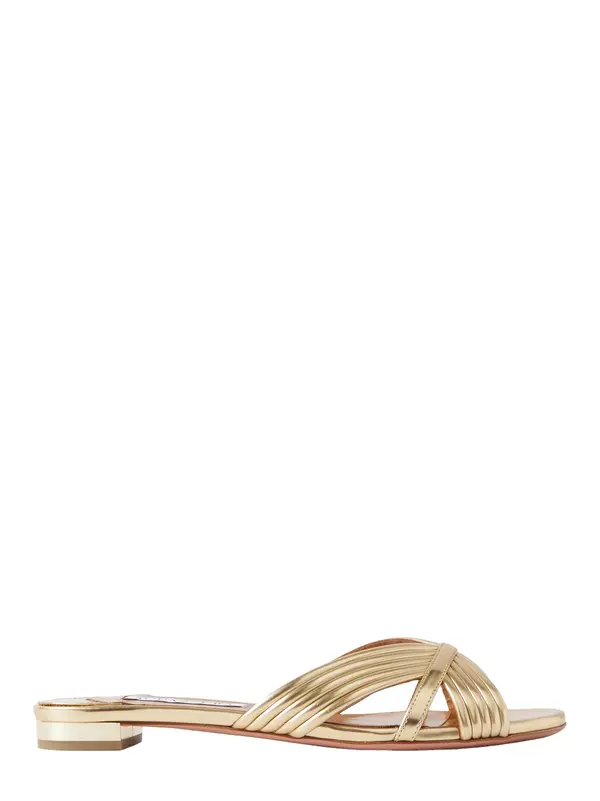 AQUAZZURA Sundance Faux Leather Slides - Gold