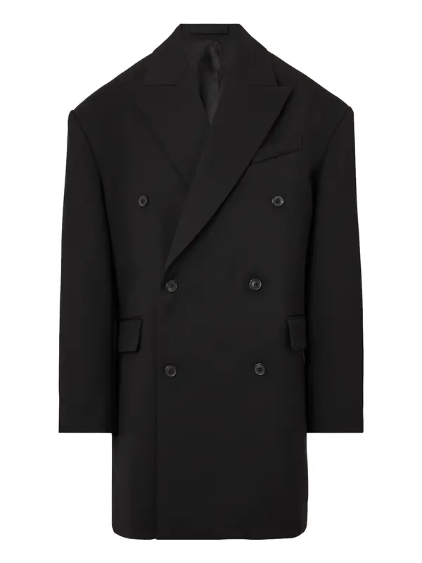 Wardrobe.NYC Double-breasted Grain De Poudre Wool Coat - Black