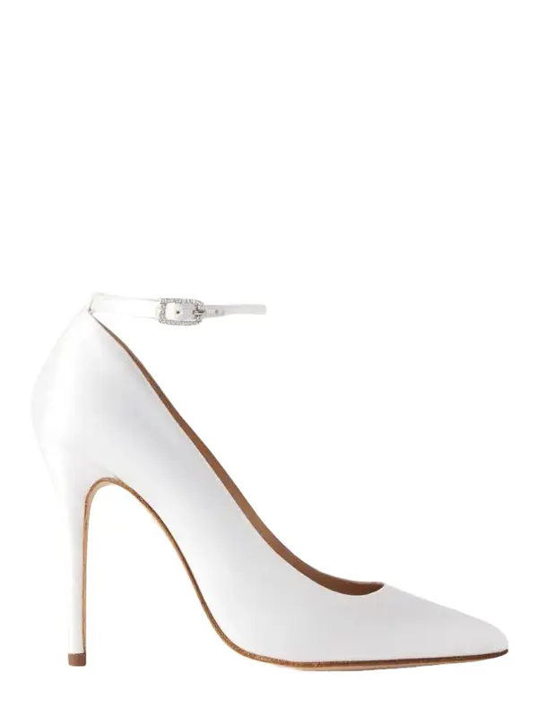 Alessandra Rich Crystal-embellished Silk-satin Pumps - White