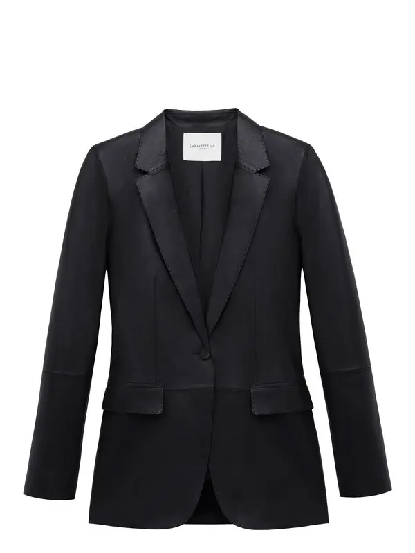 Lafayette 148 New York Nappa Leather Single Button Blazer - Black