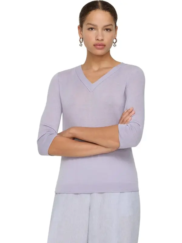 Lafayette 148 New York Fine Cashmere V-neck Sweater - Arctic Amethyst