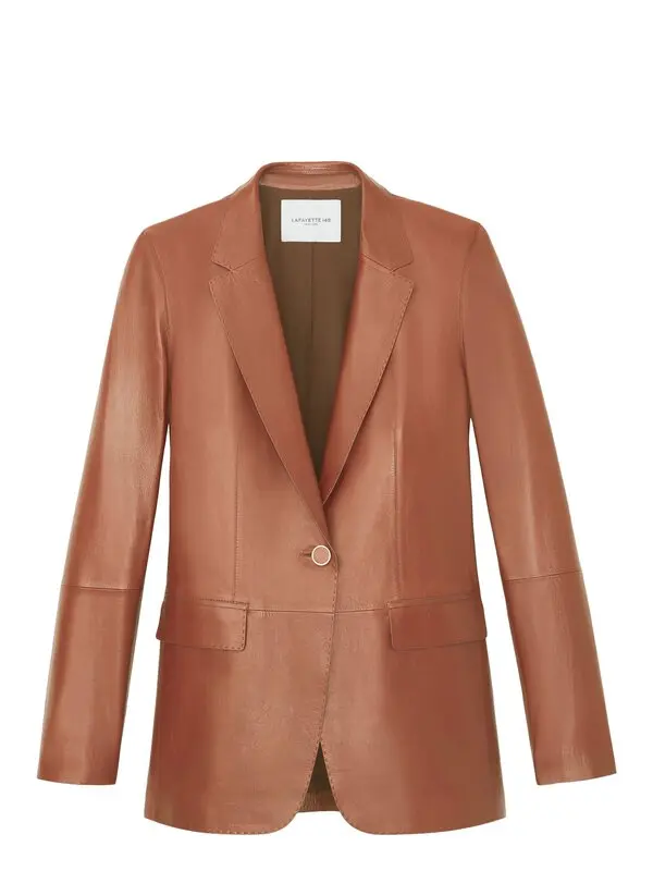 Lafayette 148 New York Nappa Leather Single-button Blazer - Copper