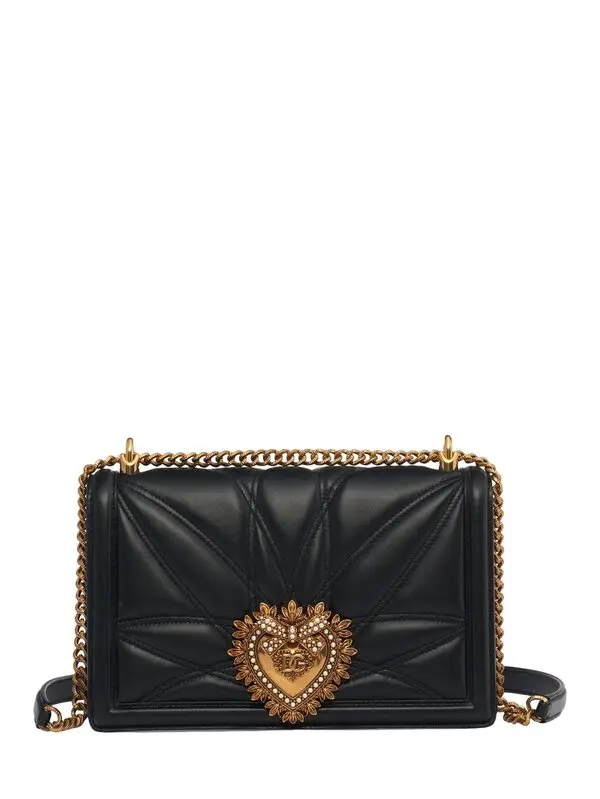 Dolce & Gabbana Devotion Logo Heart Lambskin Crossbody Bag - Black