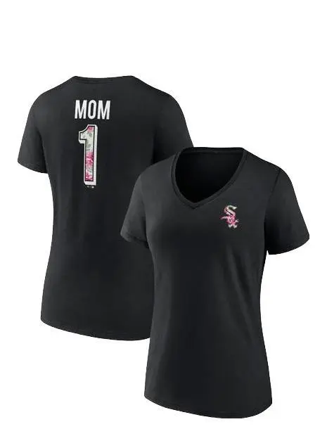 Profile Chicago White Sox Floral "best Mom Ever" V-neck T-shirt - Black