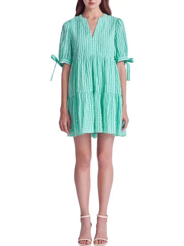 English Factory Texture Puff Sleeve Dress - Green