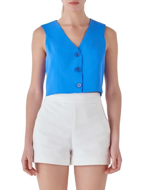 Endless Rose Button-up Crop Vest - Ocean Blue