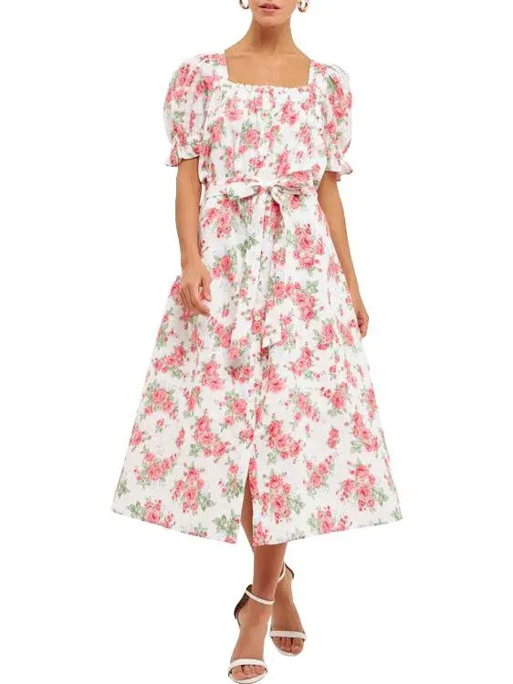 Endless Rose Floral Linen & Cotton Shirtdress - Ivory