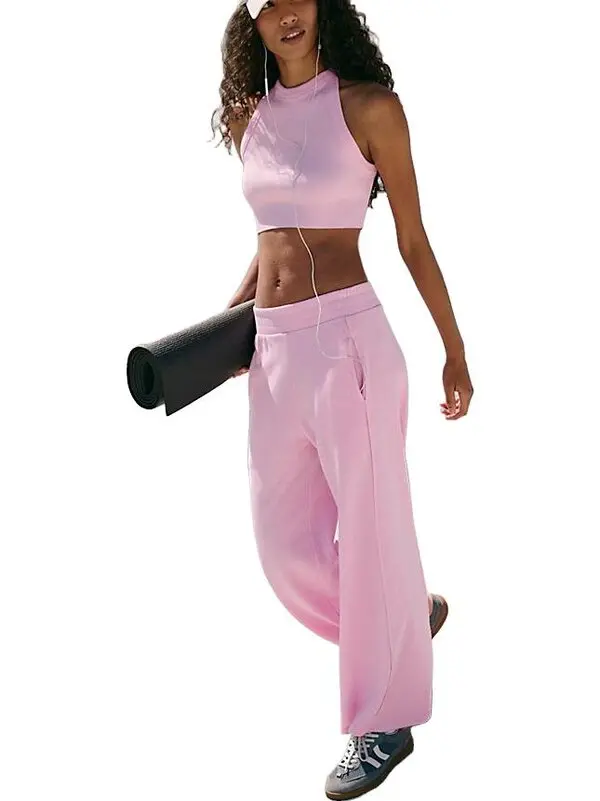 Free People Ribbed Knit Tank And Wide-leg Pants Set - Powder Pink