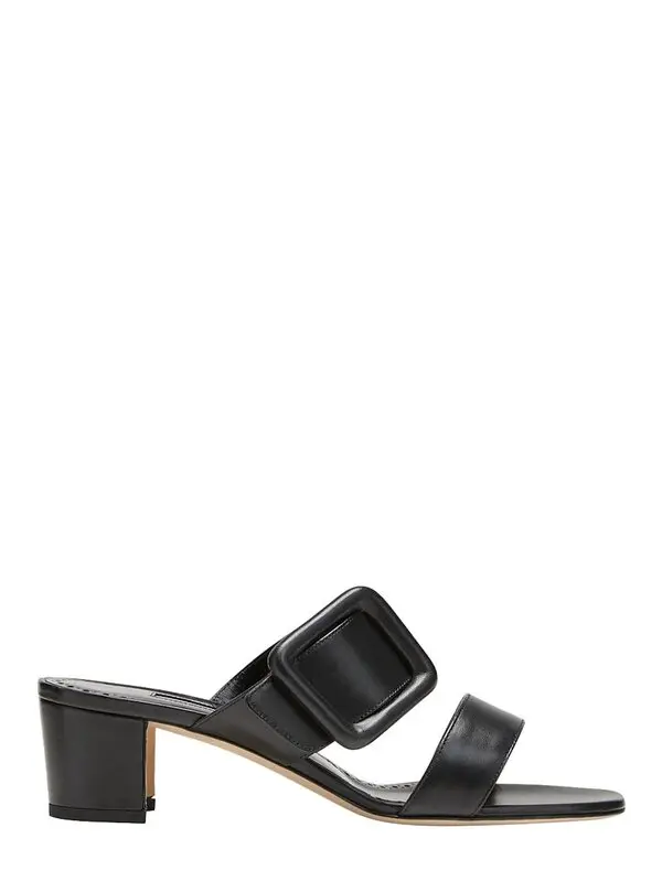 Manolo Blahnik Tituba Leather Buckle Slide Sandals - Black