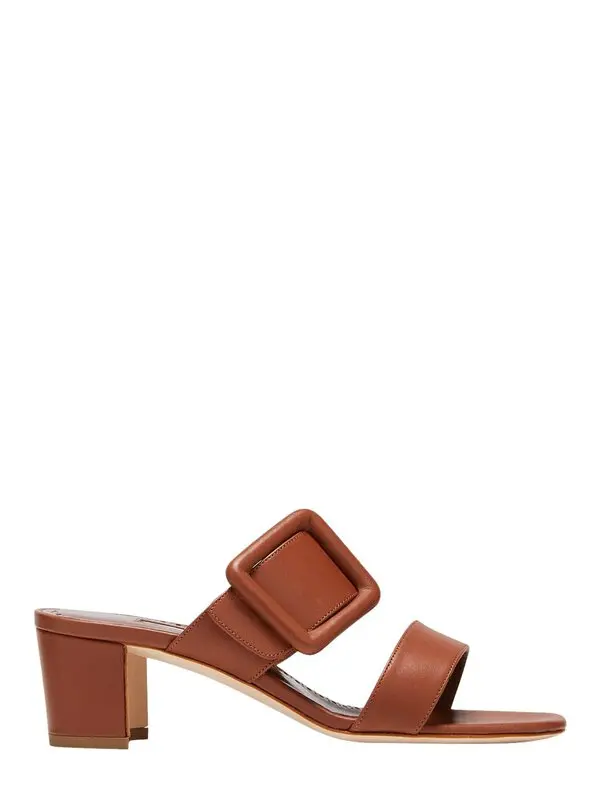 Manolo Blahnik Tituba Leather Buckle Slide Sandals - Brown