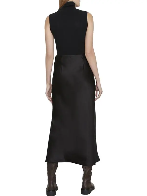 Vince Side-slit Satin Slip Skirt - Black