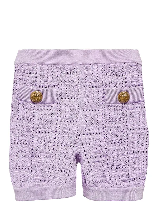 Balmain Monogram Knit Shorts - Beige