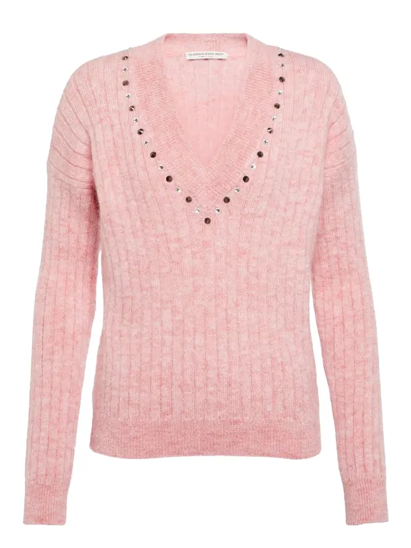 Alessandra Rich Embellished Wool-blend Sweater - Pink