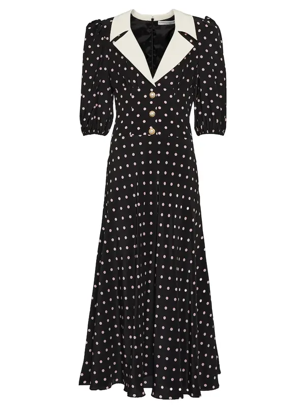 Alessandra Rich Polka-dot Silk Midi Dress - Black