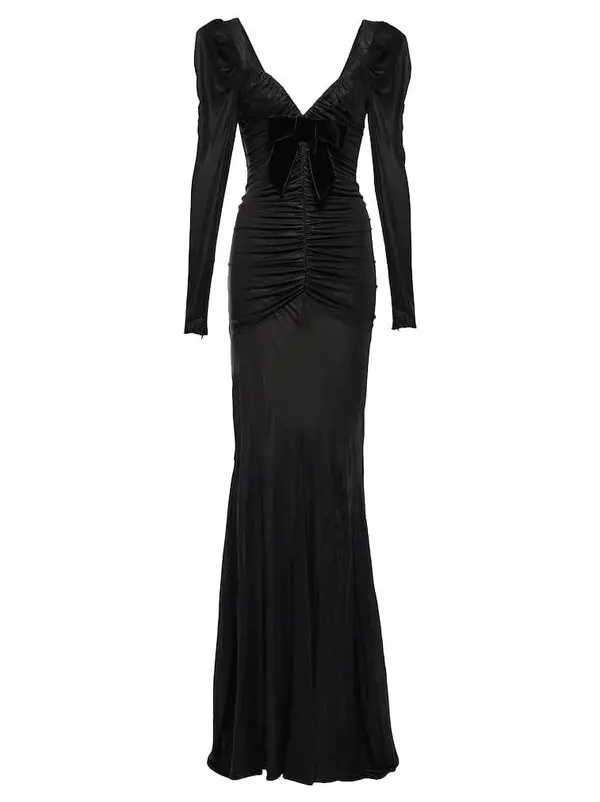Alessandra Rich Draped Maxi Dress - Black