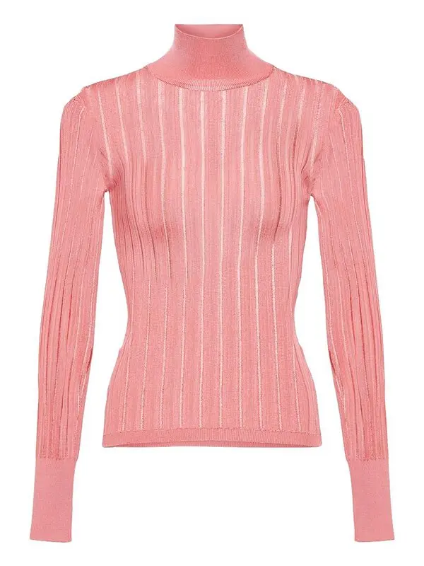Alaïa Ribbed Knit Turtleneck Sweater - Pink