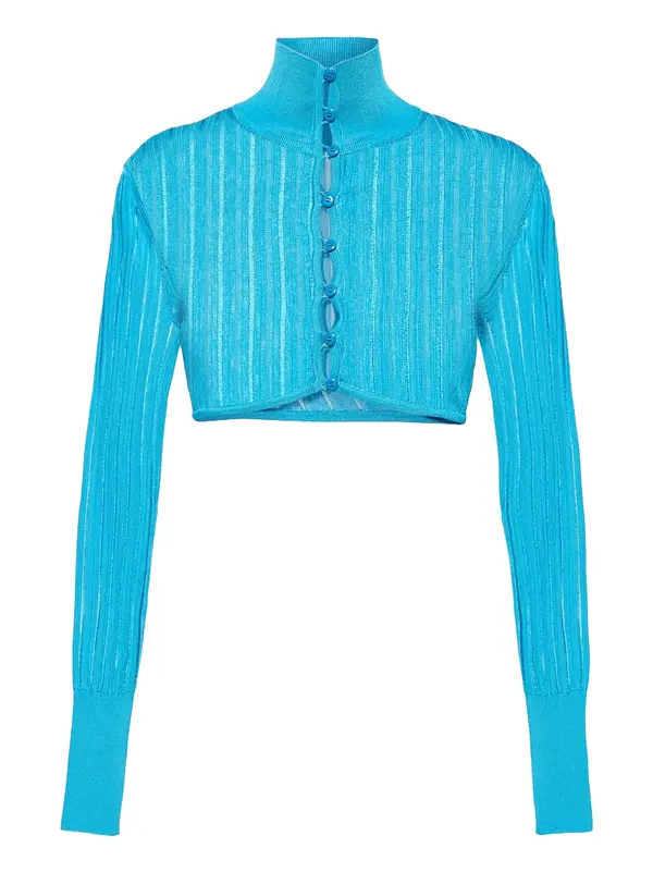Alaïa Ribbed-knit Cropped Cardigan - Blue