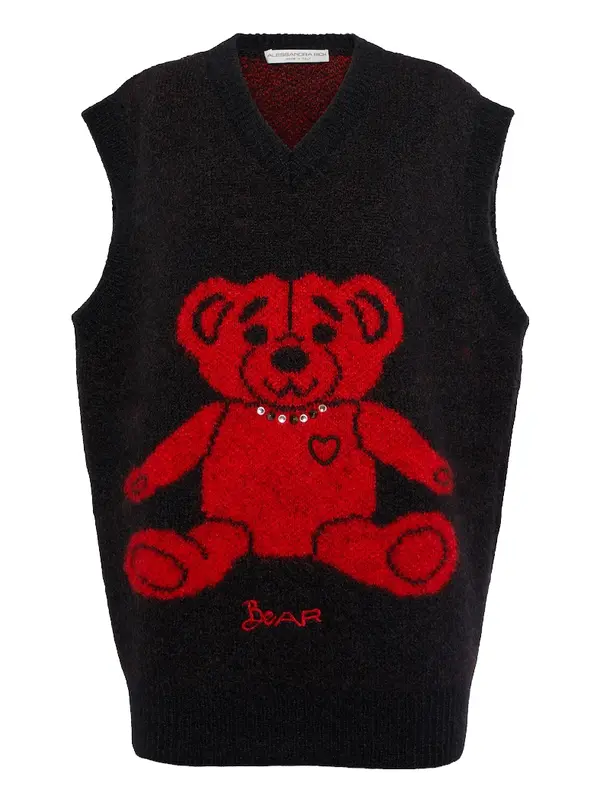 Alessandra Rich Bear Wool-blend Vest - Black
