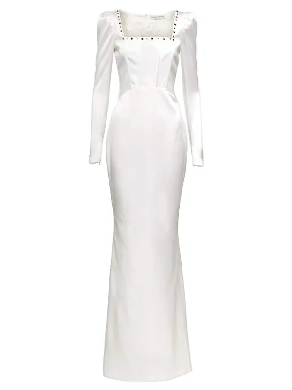 Alessandra Rich Square-neck Gown - White