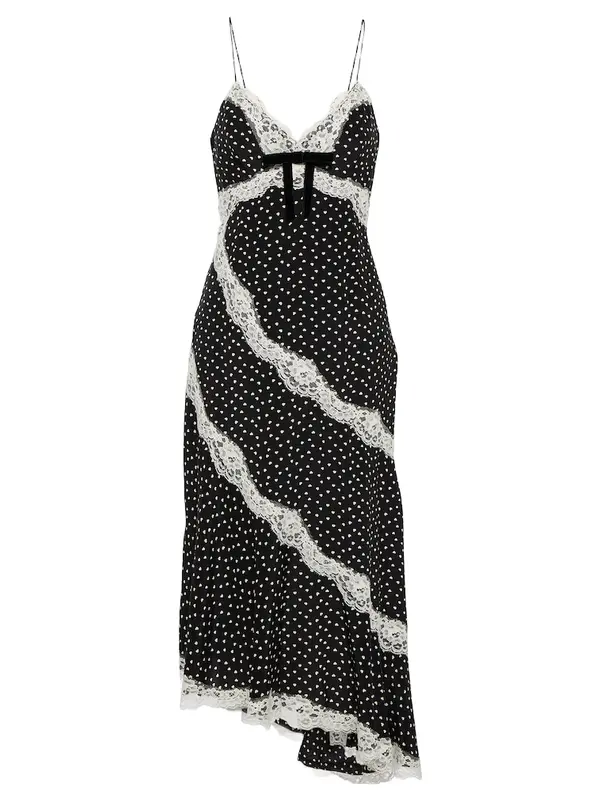 Alessandra Rich Lace-trimmed Polka-dot Silk Midi Dress - Black