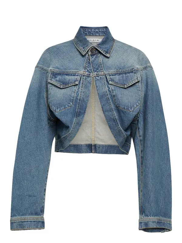 Alaïa Cropped Denim Trucker Jacket - Blue