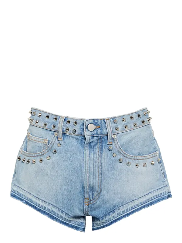 Alessandra Rich Embellished Mid-rise Denim Shorts - Blue